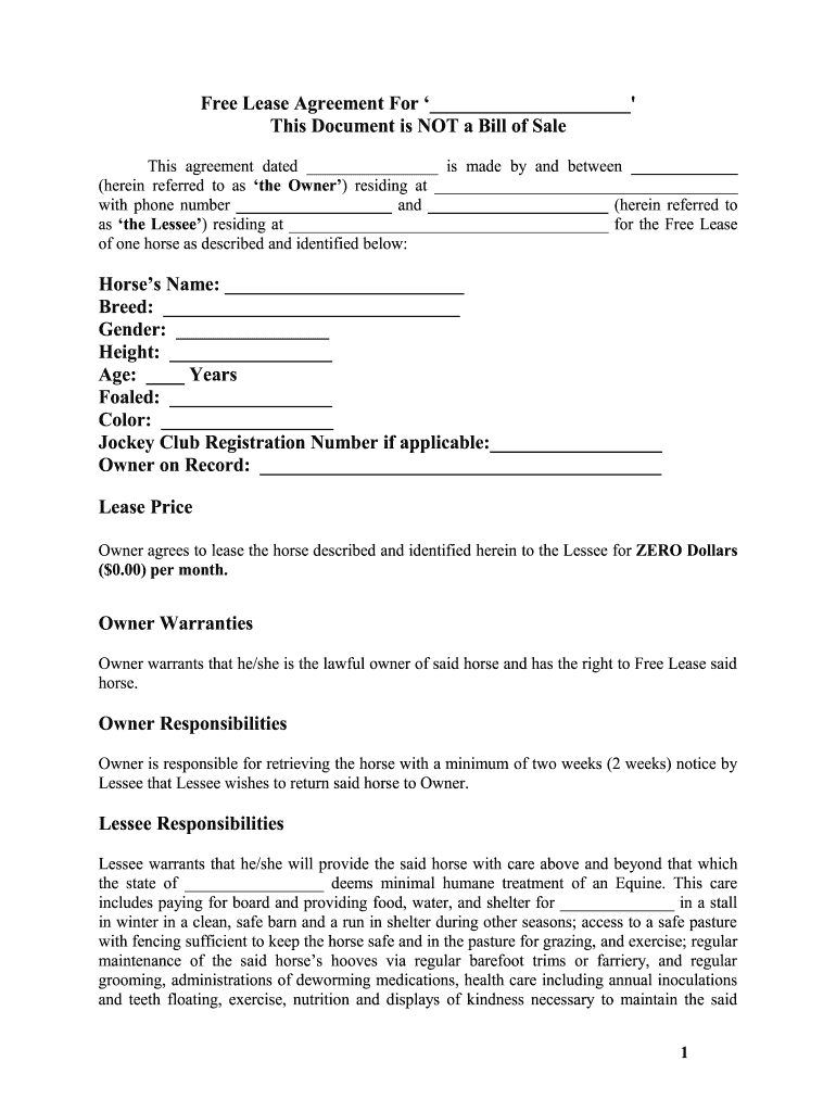 Horse Free Lease Agreement DocHub