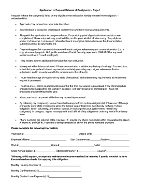 Fillable Online Application to Request Release of Cosigner Application ...