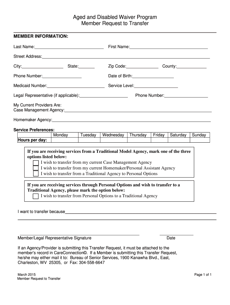 Fillable Online wvseniorservices Aged and Disabled Waiver Program ...