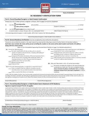 Fillable Online osse dc 2016-17 DC Residency Verification Form - osse ...