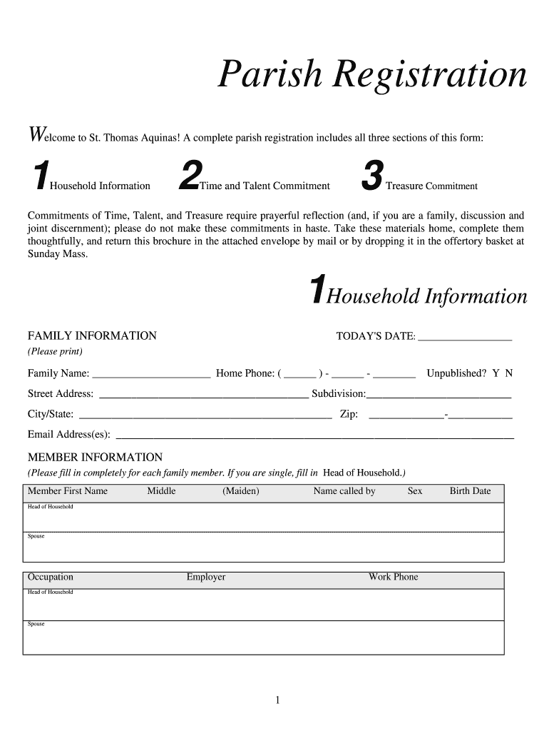 Fillable Online Parish Registration Welcome to St Fax Email Print ...