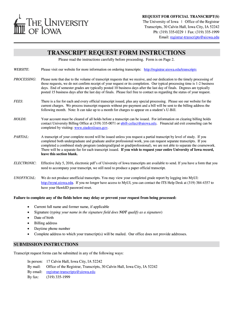 Fillable Online Printable Transcript Request Form - Office of the ...