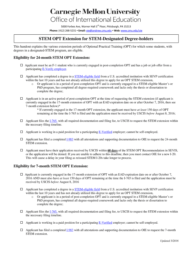 Fillable Online cmu OPT 24-month STEM extension request Fax Email Print ...