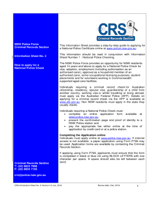 Fillable Online police nsw gov Information Sheet No - NSW Police Force ...
