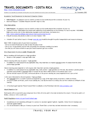 Fillable Online Travel Documents - COSTA RICA - Prometour Fax Email ...