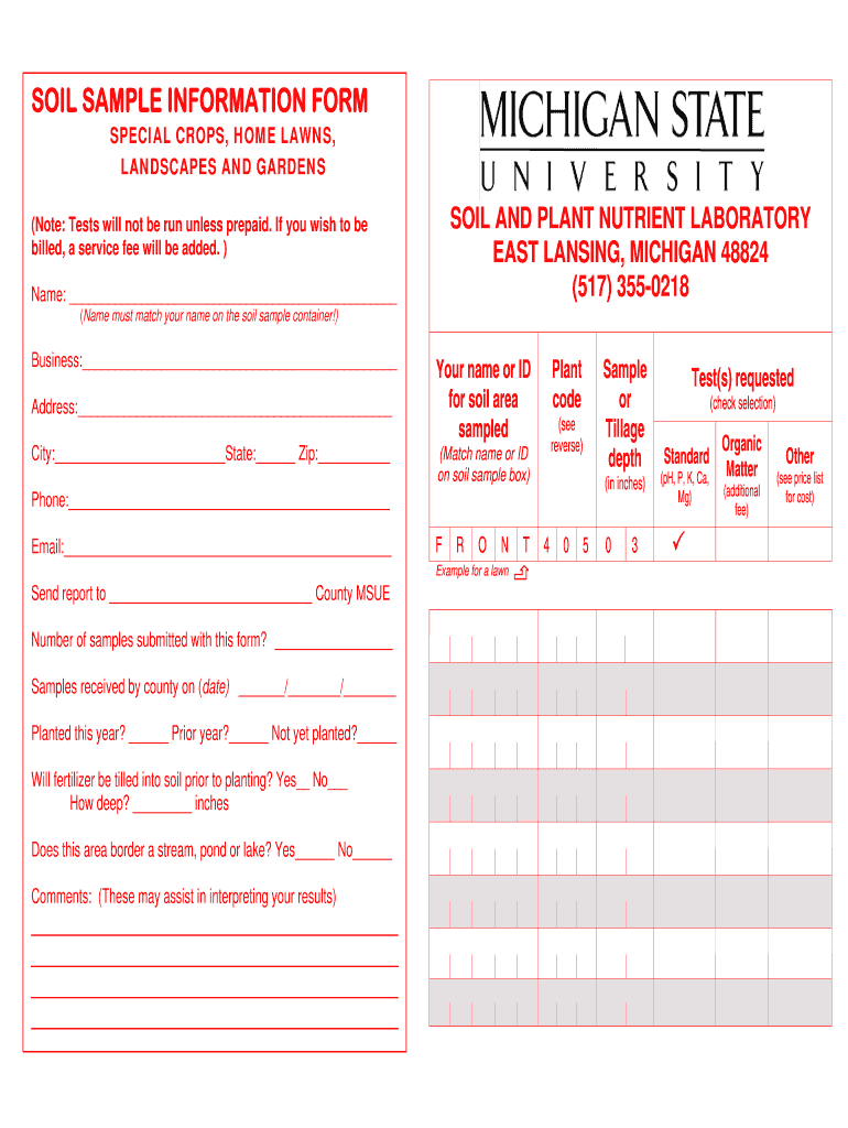 Fillable Online css msu SOIL SAMPLE INFORMATION FORM - css msu Fax Email Print - pdfFiller