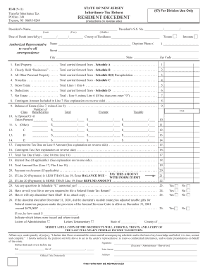 Fillable Inheritance Tax Resident Return - State of New Jersey Fill ...