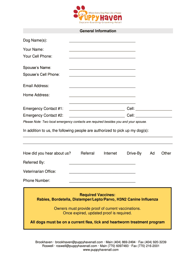 Fillable Online To download the enrollment form - Puppy Haven Fax Email ...