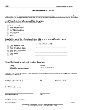 Fillable Online commerce wa HMIS Client Revocation of Consent Form ...