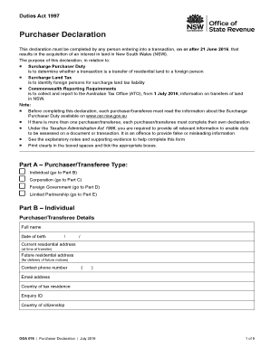 Fillable Online osr nsw gov Purchaser Declaration. Purchaser ...