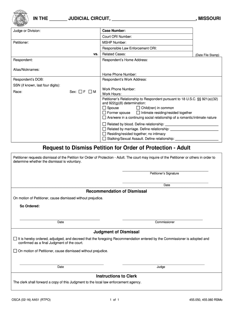 Fillable Online courts mo AA 51 Request to Dismiss Petition for Order ...