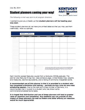 Fillable Online kyae ky Student planners coming your way! - kyae ky Fax ...