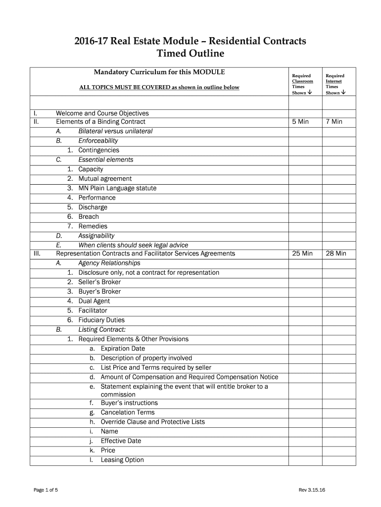 Fillable Online mn 2016-17 Real Estate Module Residential Contracts ...