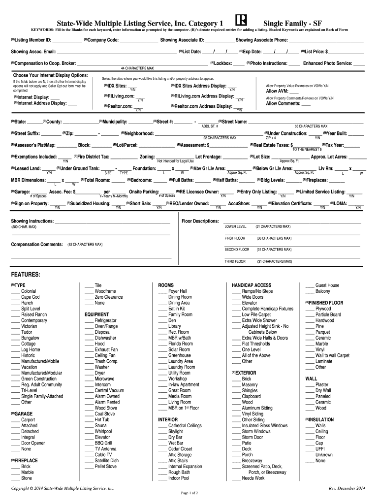 Fillable Online rirealtors Single Family - SF Fax Email Print - pdfFiller