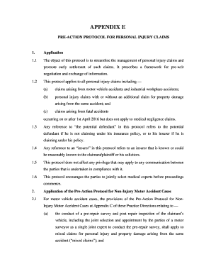 Fillable Online PRE-ACTION PROTOCOL FOR PERSONAL INJURY CLAIMS Fax ...