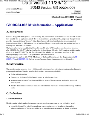 Fillable Online lb7 uscourts SSA - POMS: GN 00204.008 - Misinformation - Applications - 07/09 ...