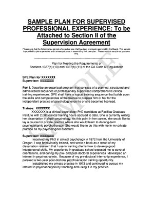 Fillable Online Board of Psychology - Sample Plan for Supervised ...
