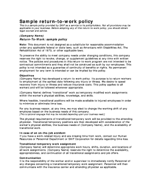 Fillable Online Sample return-to-work policy Fax Email Print - pdfFiller