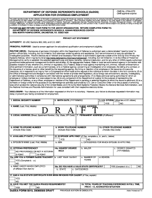 Fillable Online reginfo DoDEA Form 5010, DoDDS Application for Overseas ...