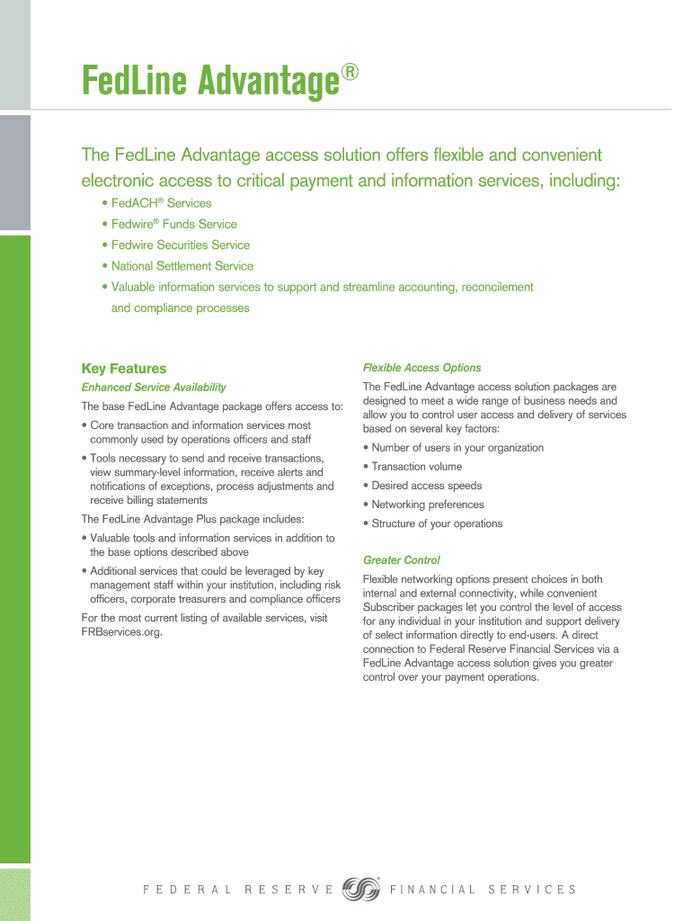 Fillable Online frbservices FedLine Advantage. FedLine Advantage ...