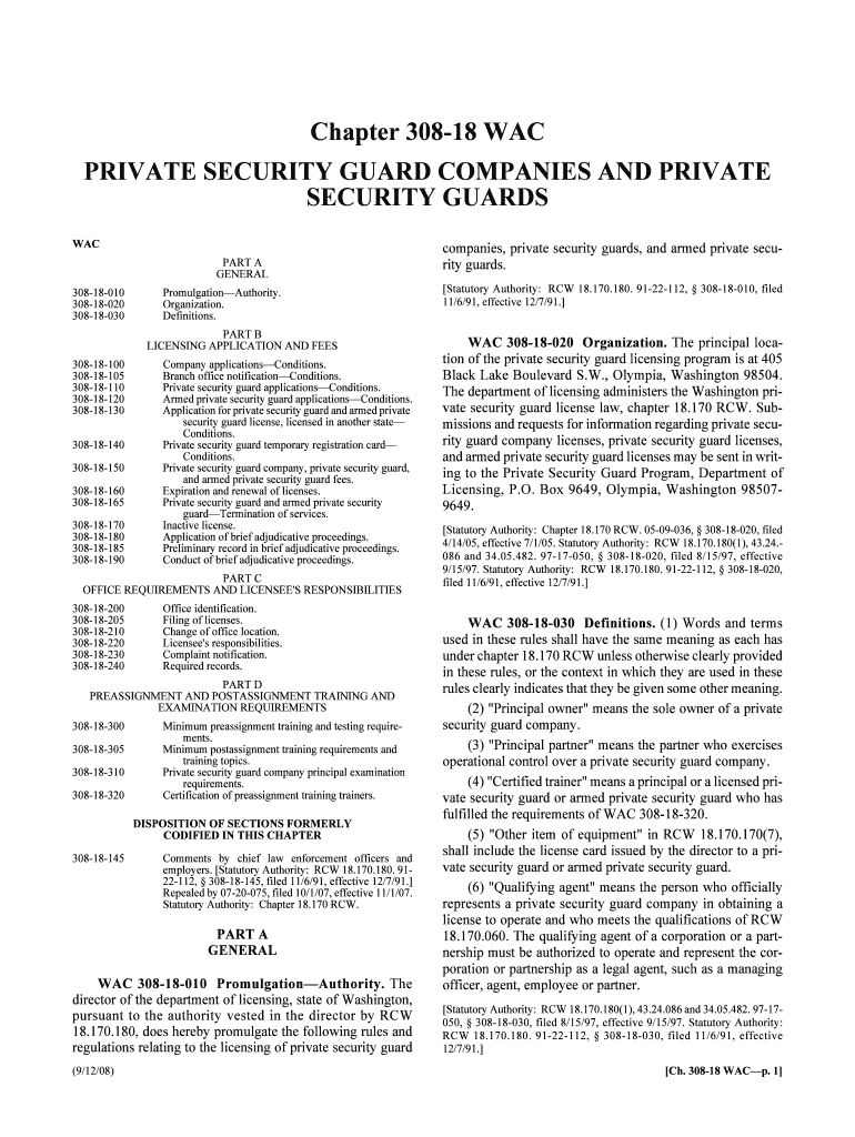 Fillable Online leg wa Chapter 308-18 WAC PRIVATE SECURITY GUARD COMPANIES ... - leg wa Fax ...