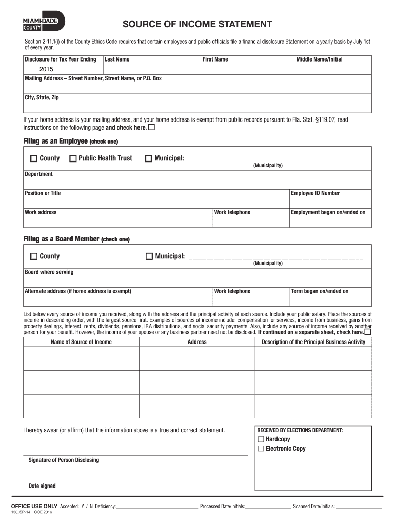 Fillable Online SOURCE OF INCOME STATEMENT Fax Email Print - pdfFiller