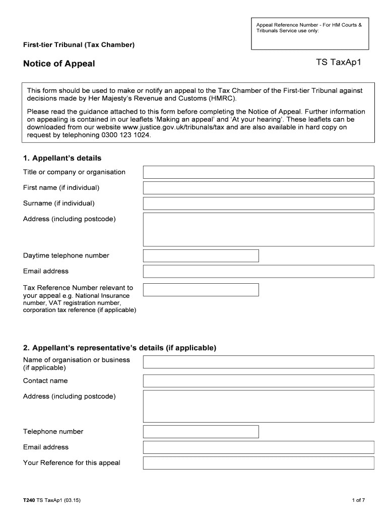 Fillable Online Tax Tribunal - Notice of Appeal form. Tribunals Service ...