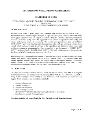 Fillable Online gsa STATEMENT OF WORK AND/OR SPECIFICATIONS STATEMENT ...