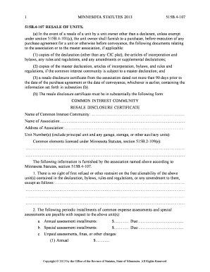 1 MINNESOTA STATUTES 2013 515B.4-107 515B.4-107 RESALE ... - Revisor Mn ...