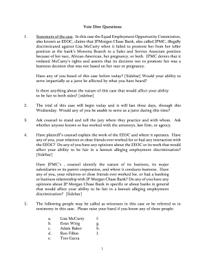 Fillable Online 1 Voir Dire Questions 1. Statement of the case. In this ...