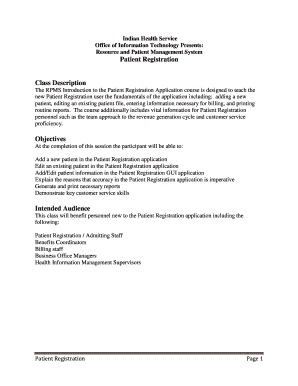 Fillable Online ihs Patient Registration. Training - ihs Fax Email ...
