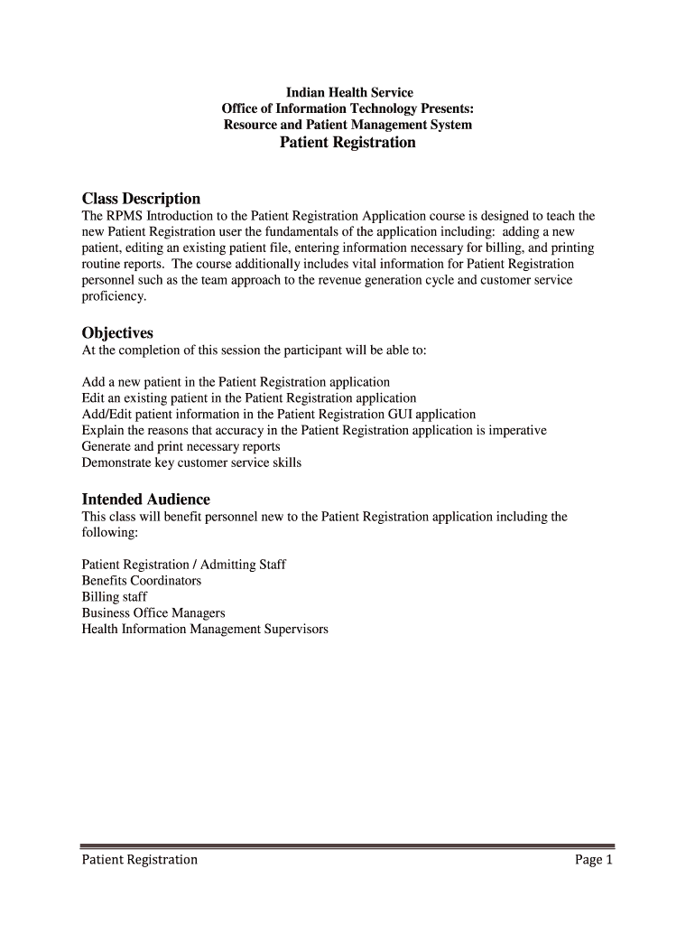 Fillable Online ihs Patient Registration. Training - ihs Fax Email ...