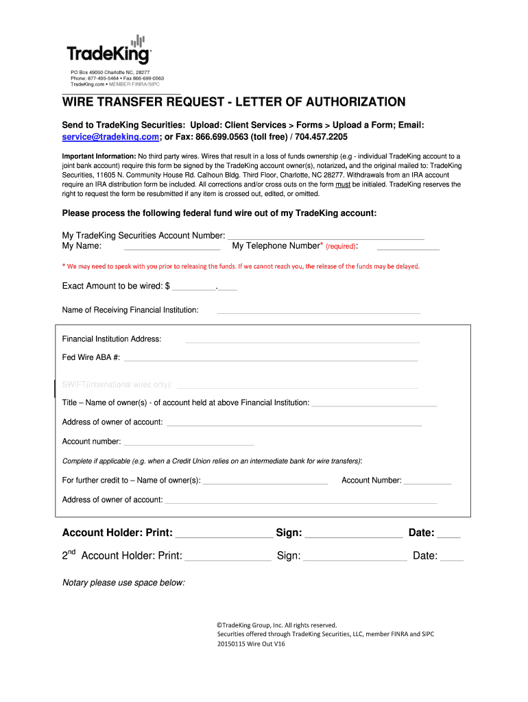 Fillable Online WIRE TRANSFER REQUEST - LETTER OF AUTHORIZATION Fax ...
