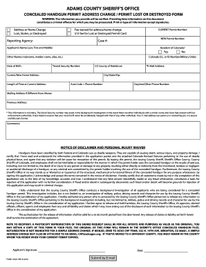 Fillable Online CONCEALED HANDGUN PERMIT ADDRESS CHANGE / PERMIT LOST ...