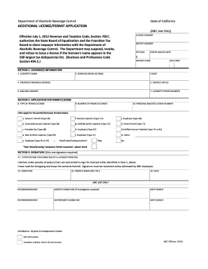 Fillable Online abc ca ADDITIONAL LICENSE/PERMIT APPLICATION - abc ca ...