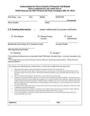 Fillable Online Authorization for Direct Deposit of Financial Aid ...