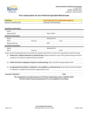Fillable Online kdheks Prior Authorization for Non-Preferred Injectable ...