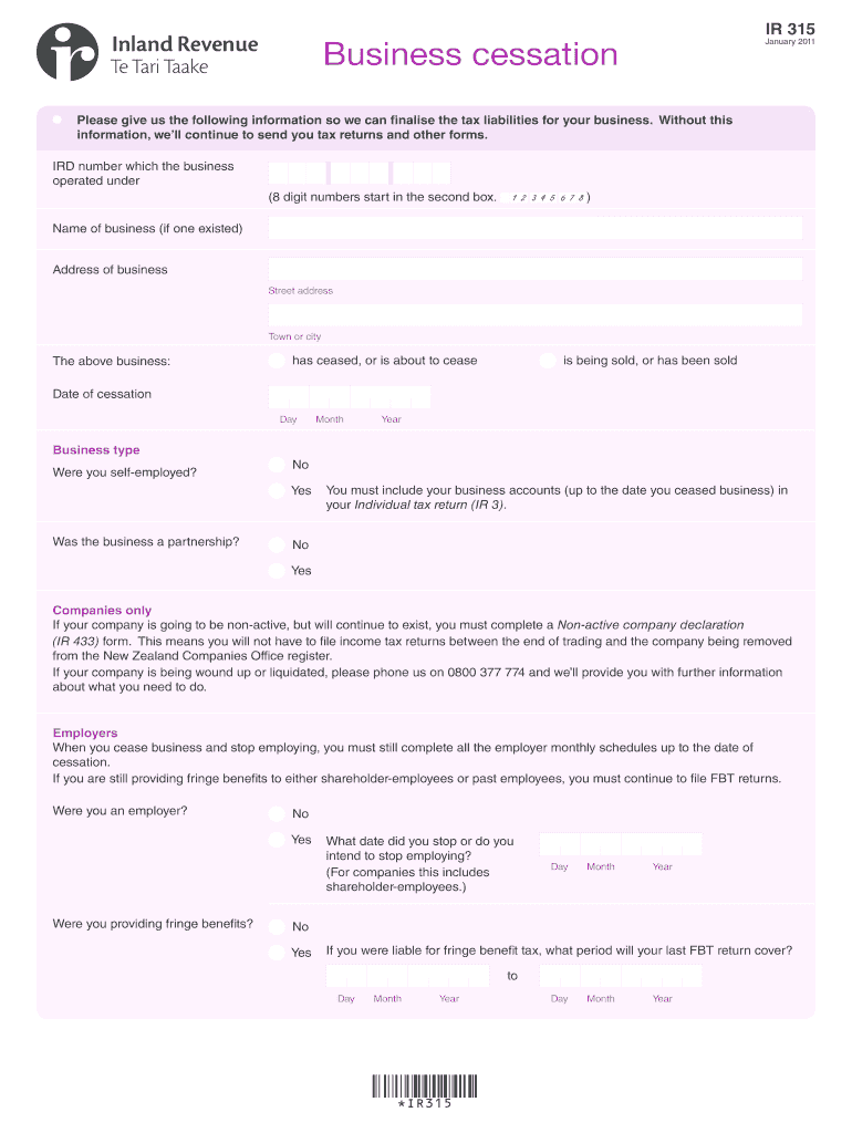 Fillable Online ird govt Business cessation - ird govt Fax Email Print ...