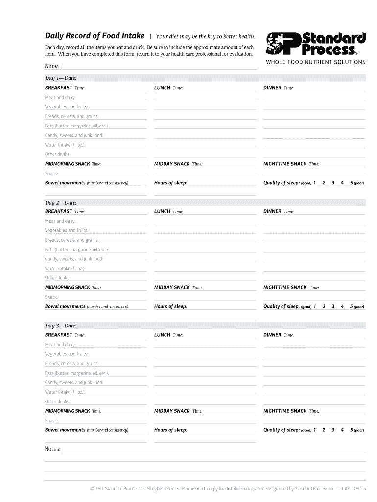 Fillable Online Daily Record of Food Intake Fax Email Print - pdfFiller