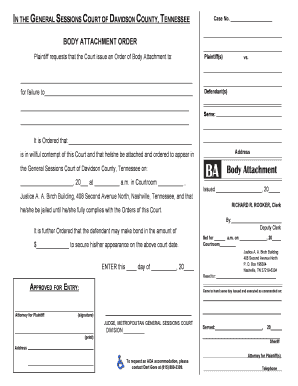 Fillable Online circuitclerk nashville Body Attachment Order Fax Email ...
