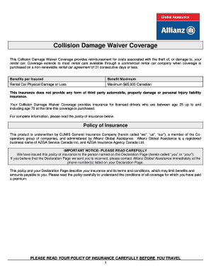 Fillable Online This Collision Damage Waiver Coverage provides ...