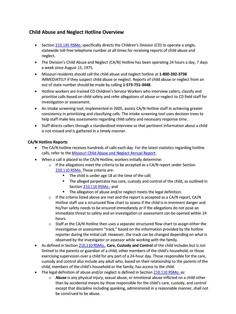 Fillable Online dss mo Child Abuse and Neglect Hotline Overview Fax ...