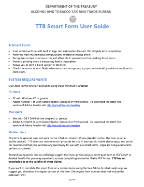 Fillable Online ttb TTB Smart Form User Guide - Alcohol and Tobacco Tax ...