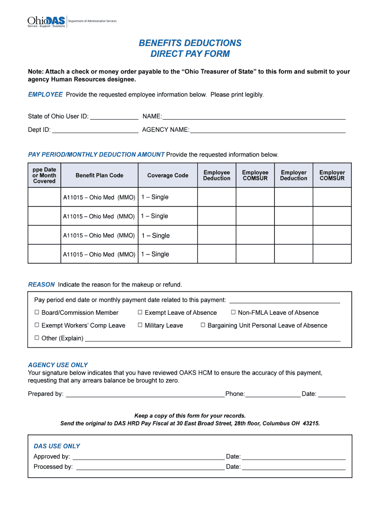 Fillable Online BENEFITS DEDUCTIONS DIRECT PAY FORM INSTRUCTIONS Fax ...