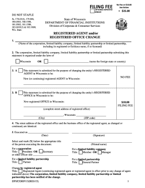 Fillable Online wdfi Registered Agent and/or Registered Office Address Fax Email Print - pdfFiller