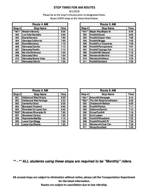 Fillable Online STOP TIMES FOR AM ROUTES Fax Email Print - pdfFiller