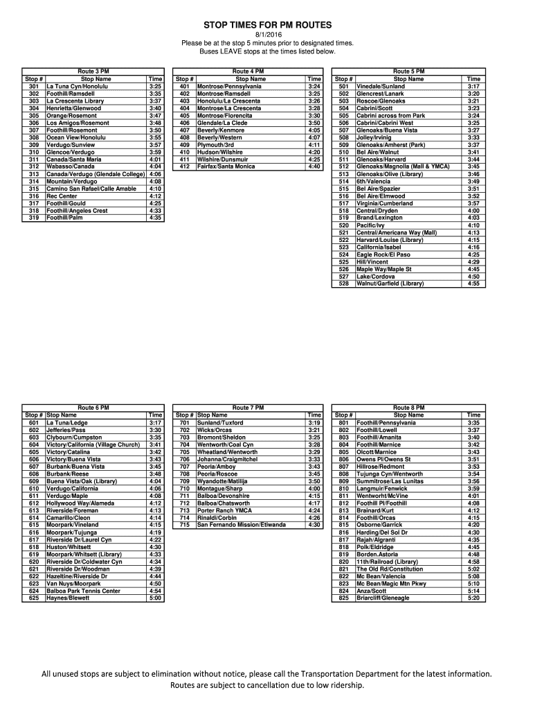 Fillable Online STOP TIMES FOR PM ROUTES Fax Email Print - pdfFiller