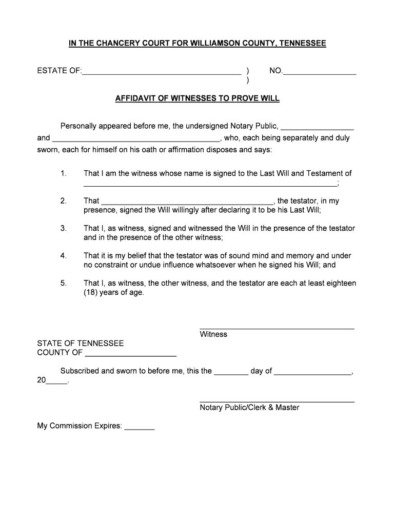 Fillable Online Fillable Affidavit of Witnesses to Prove Will Fax Email ...