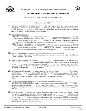 Fillable Online trec texas Third Party Financing Addendum Fax Email ...