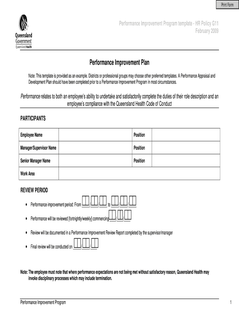 Performance Improvement Plan Template Fill And Sign Printable 